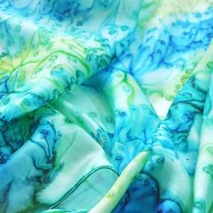 Shawl in the Colors of the Ocean, Hand Painted Silk Scarf, Hand Dyed ...