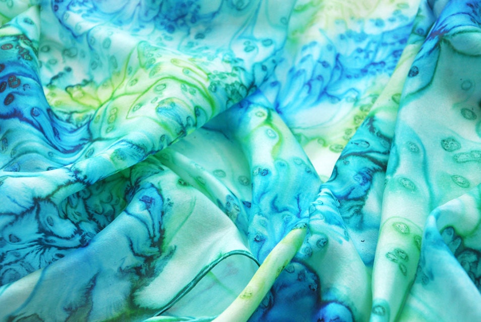 Shawl in the Colors of the Ocean, Hand Painted Silk Scarf, Hand Dyed ...