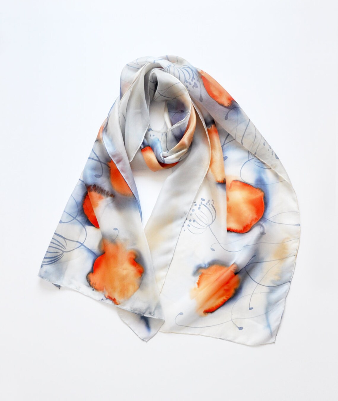 Long Silk Scarf With Poppies Hand Painted Poppy Scarf orange Poppies ...