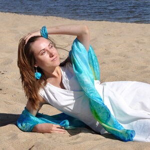 Shawl in the Colors of the Ocean, Hand Painted Silk Scarf, Hand Dyed ...