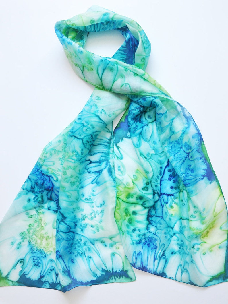 Shawl in the Colors of the Ocean, Hand Painted Silk Scarf, Hand Dyed ...