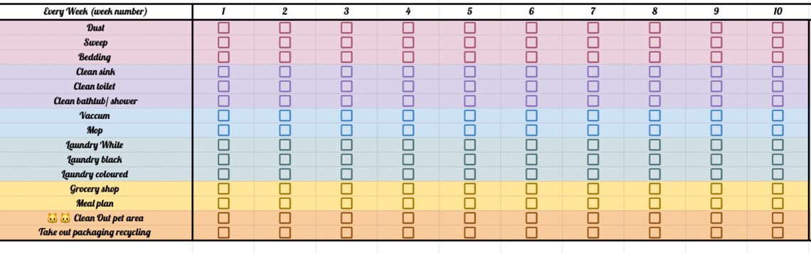 Cleaning Schedule Excel Sheet - Etsy