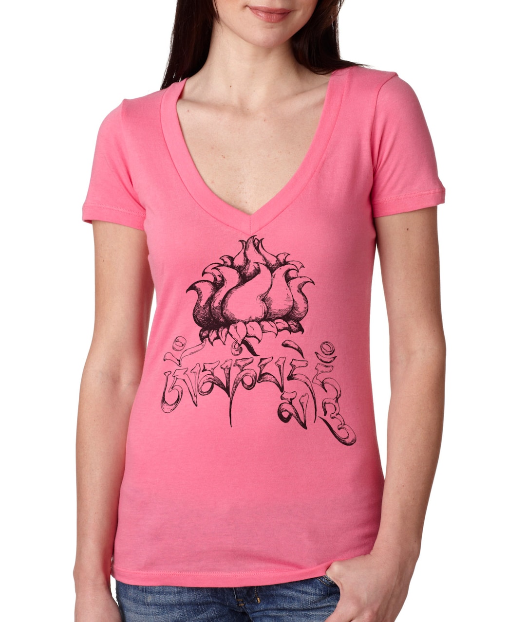 Lotus Flower Om Mani Padme Hum Shirt: Ladies' V Neck Spiritual Tee - Etsy