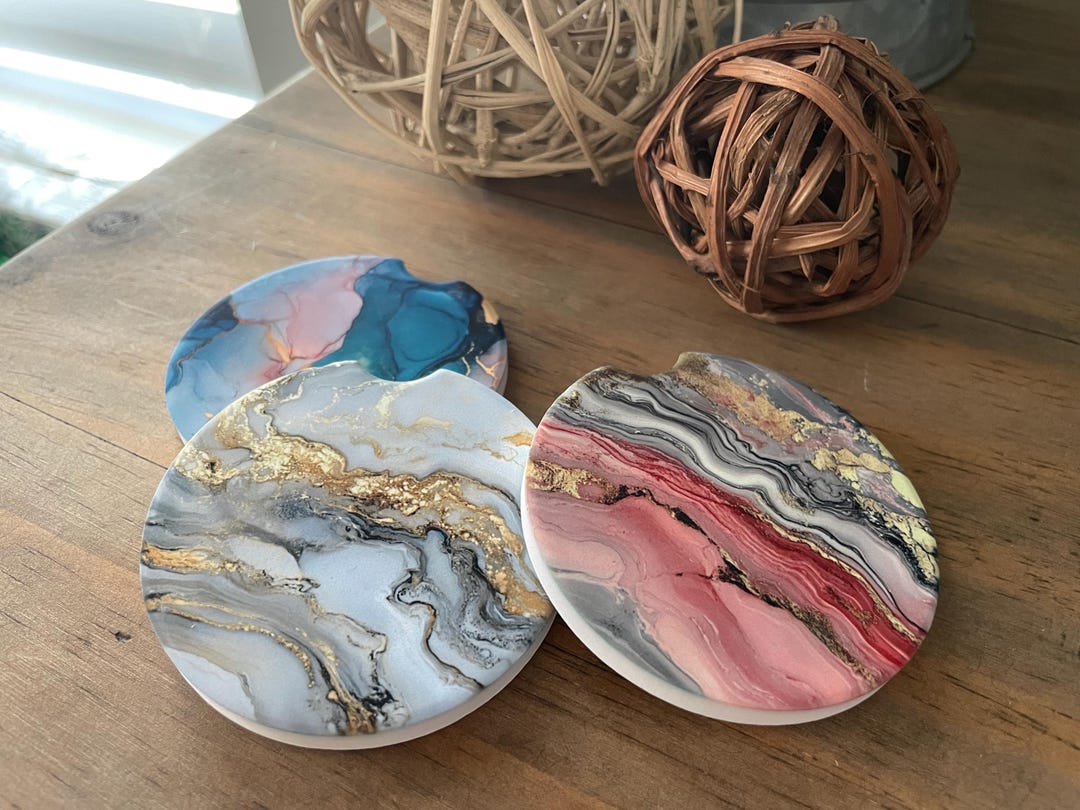 Sandstone Car Coasters: Marble Design, Car Decor - 2.6" Diameter - Etsy