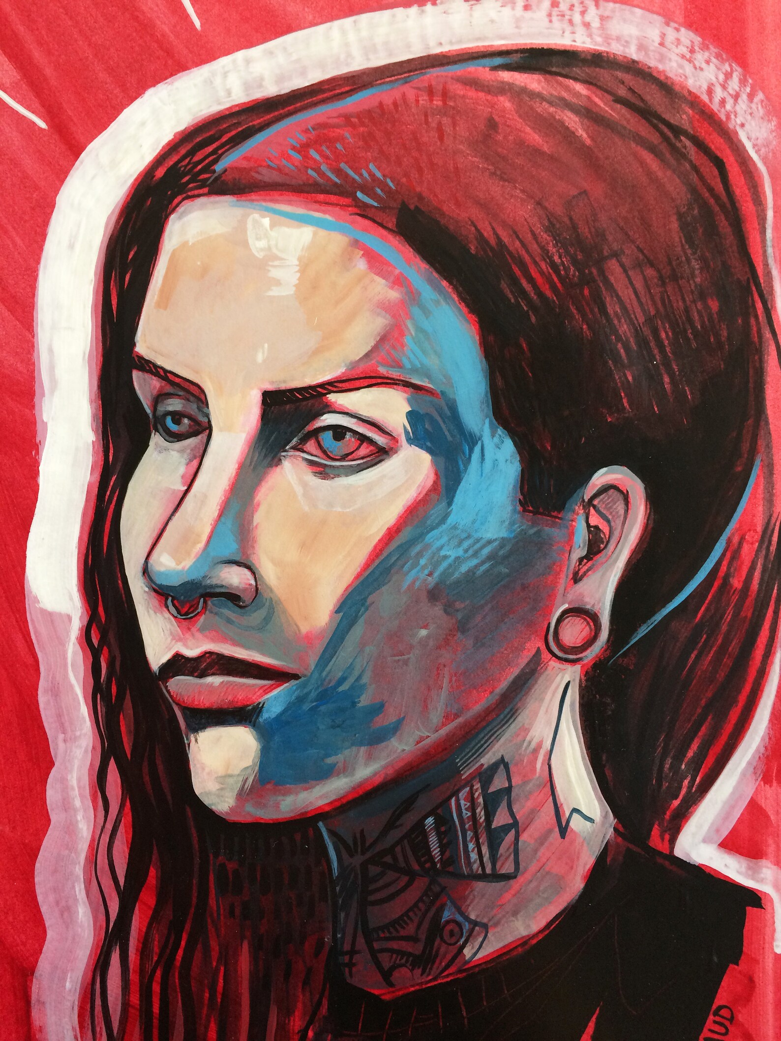 Red and Blue Portrait Original Artwork on Wood Panel 12x16 Inches 30x40 ...