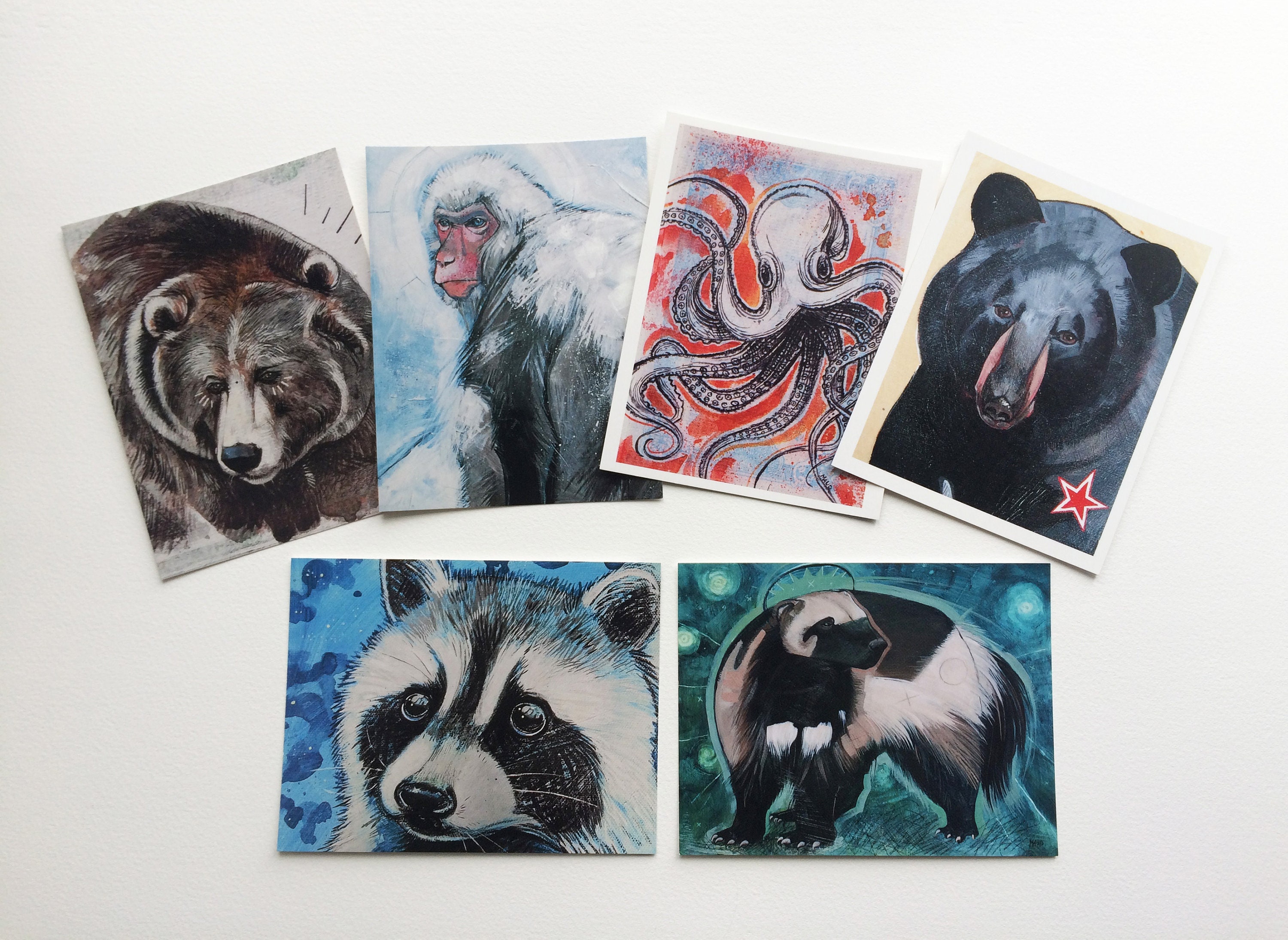 Set of 6 Postcards, Wild Animal Portraits, Size 4,25x5,5, Gloss Finish ...