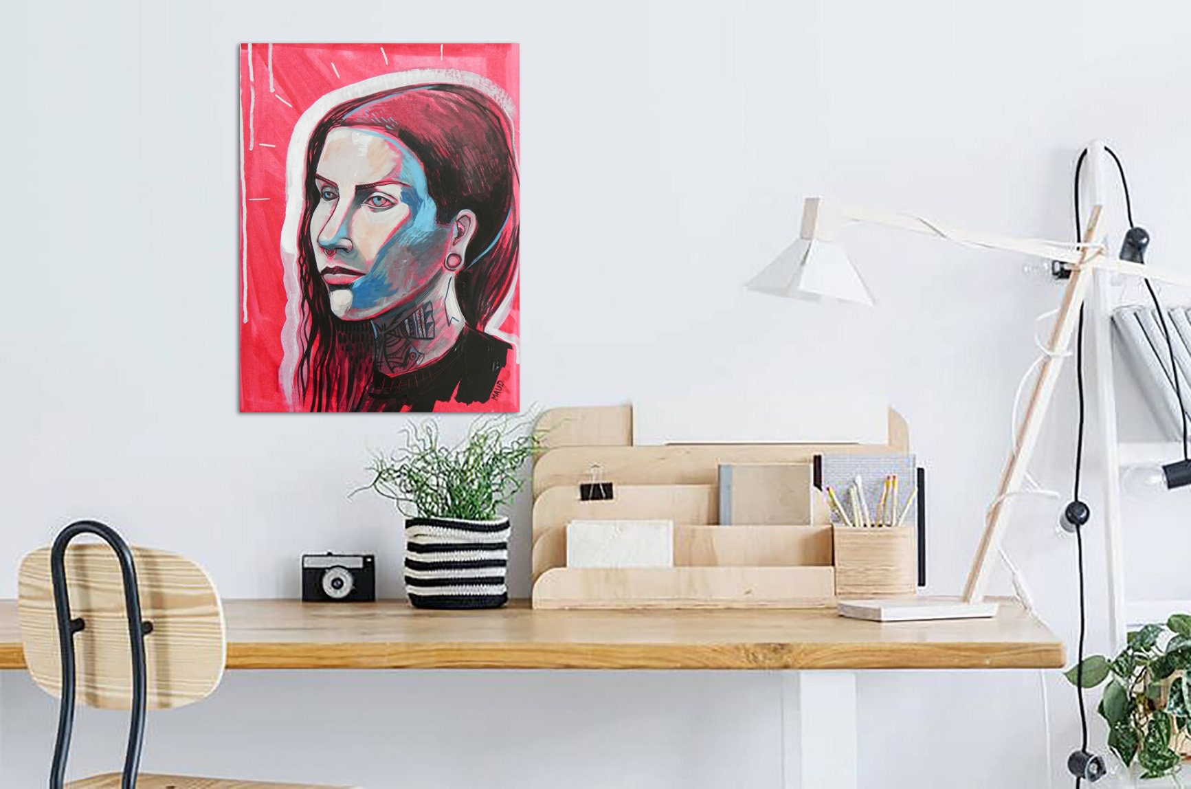Red and Blue Portrait - Original Artwork on Wood Panel 12x16 Inches ...
