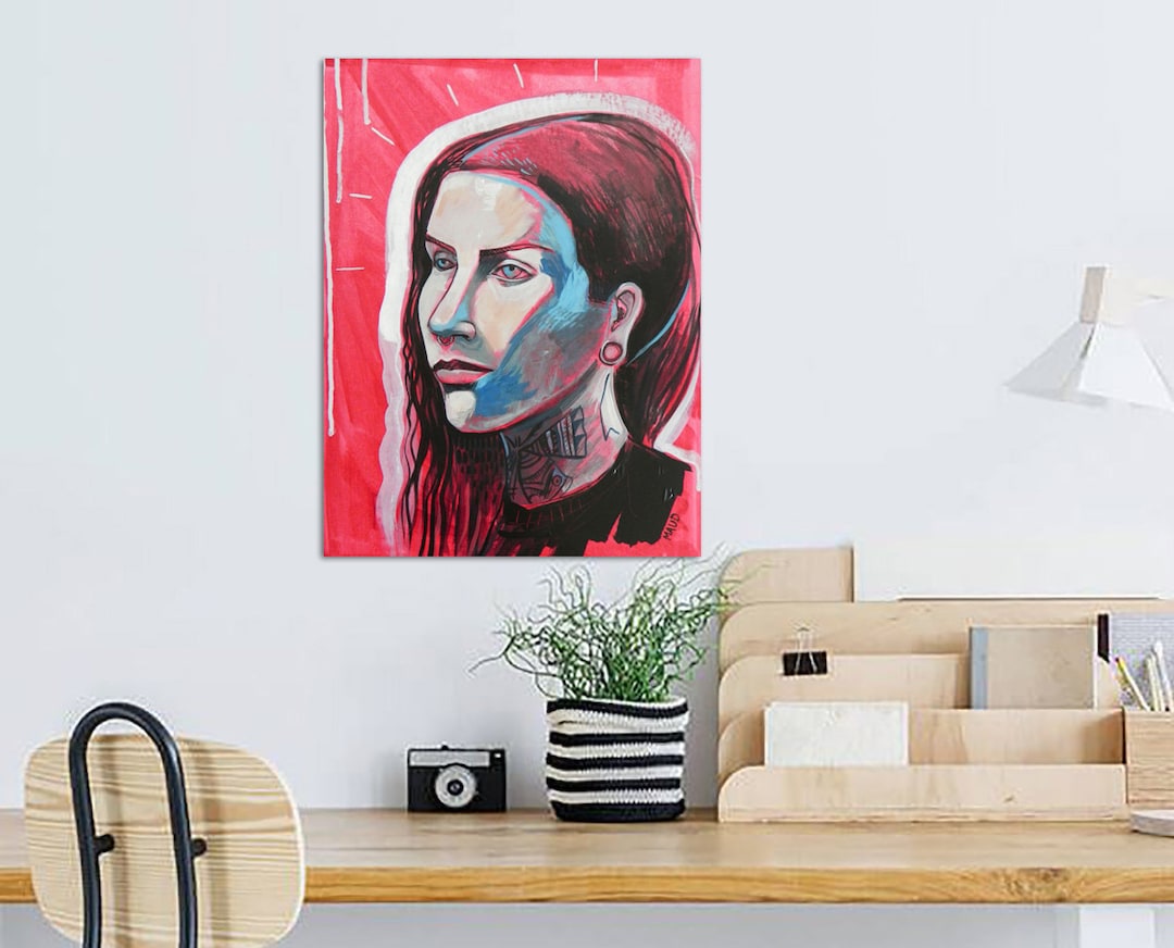 Red and Blue Portrait - Original Artwork on Wood Panel 12x16 Inches ...