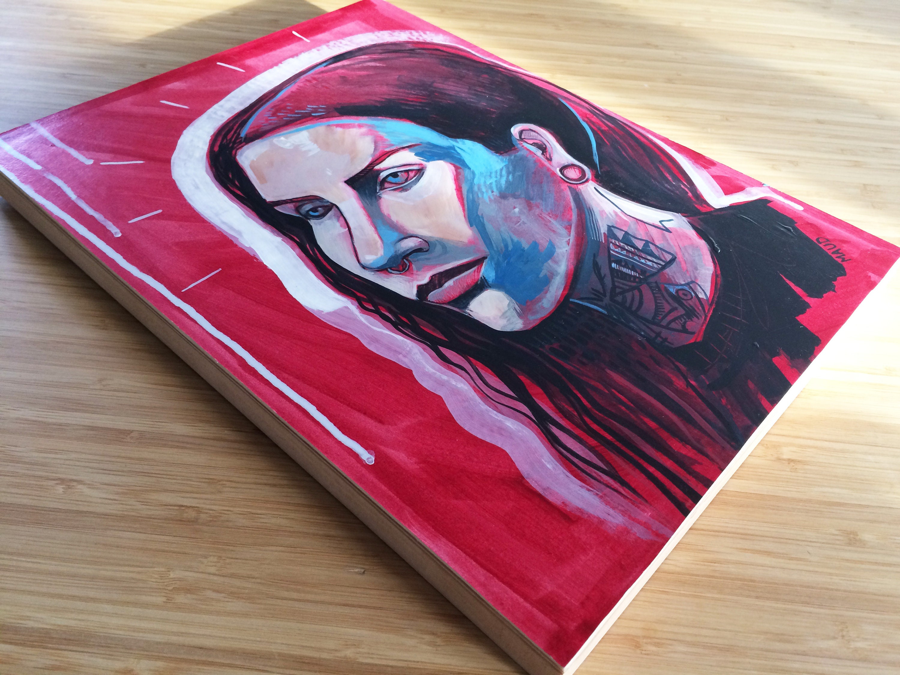 Red and Blue Portrait - Original Artwork on Wood Panel 12x16 Inches ...