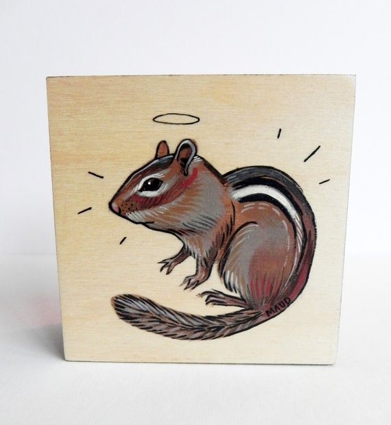 Chipmunk Orginal Art 4x4 10x10 Cm Painting on Wood | Etsy