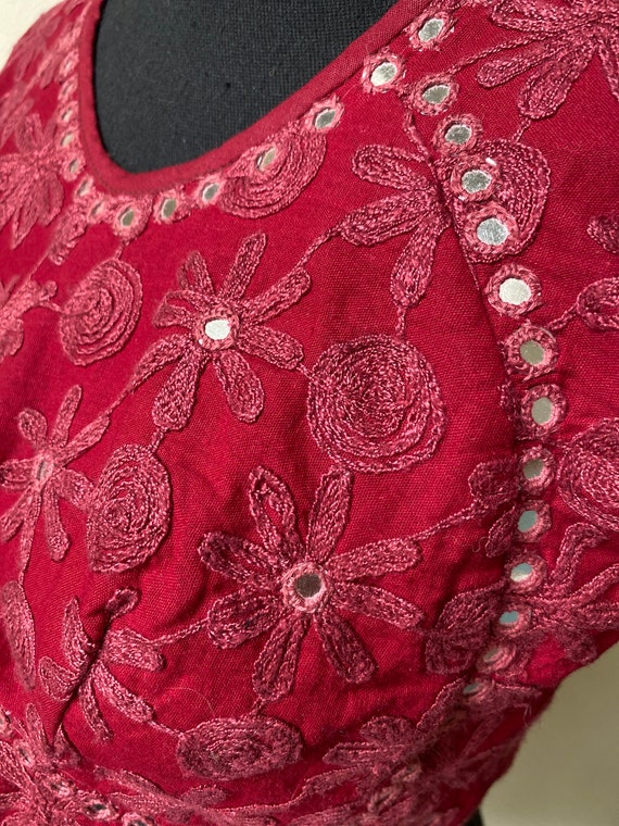 Vintage Mirror Work Maroon Raspberry Red Floral Embro… - Gem