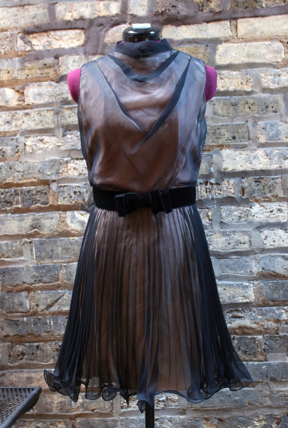 60s Sheer Black Chiffon Cocktail Dress with Peach Nud… - Gem