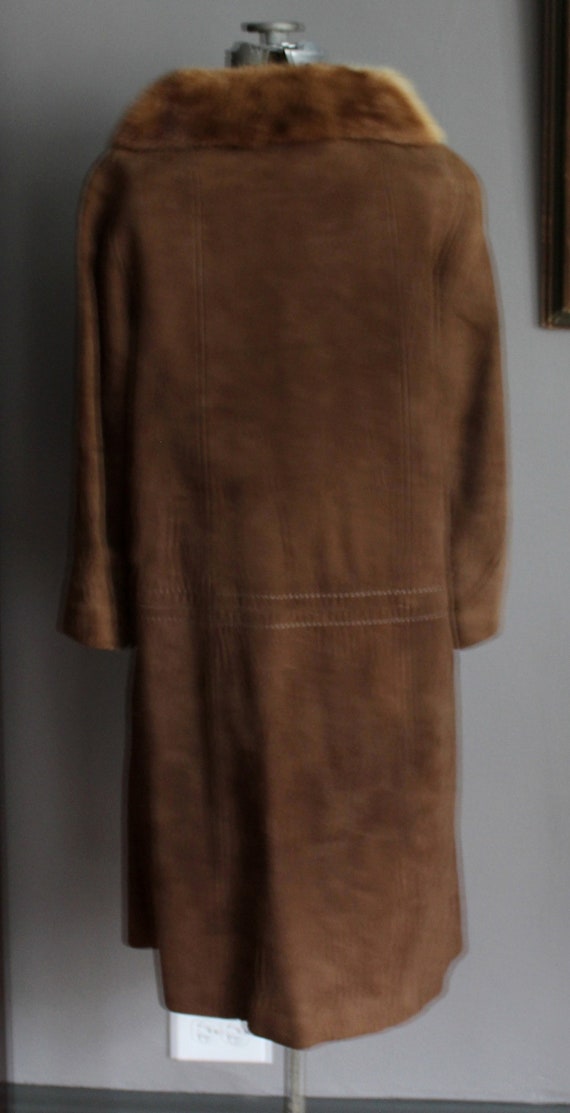 60s Mod Brown Suede Midi Coat with Real Honey Brown M… - Gem