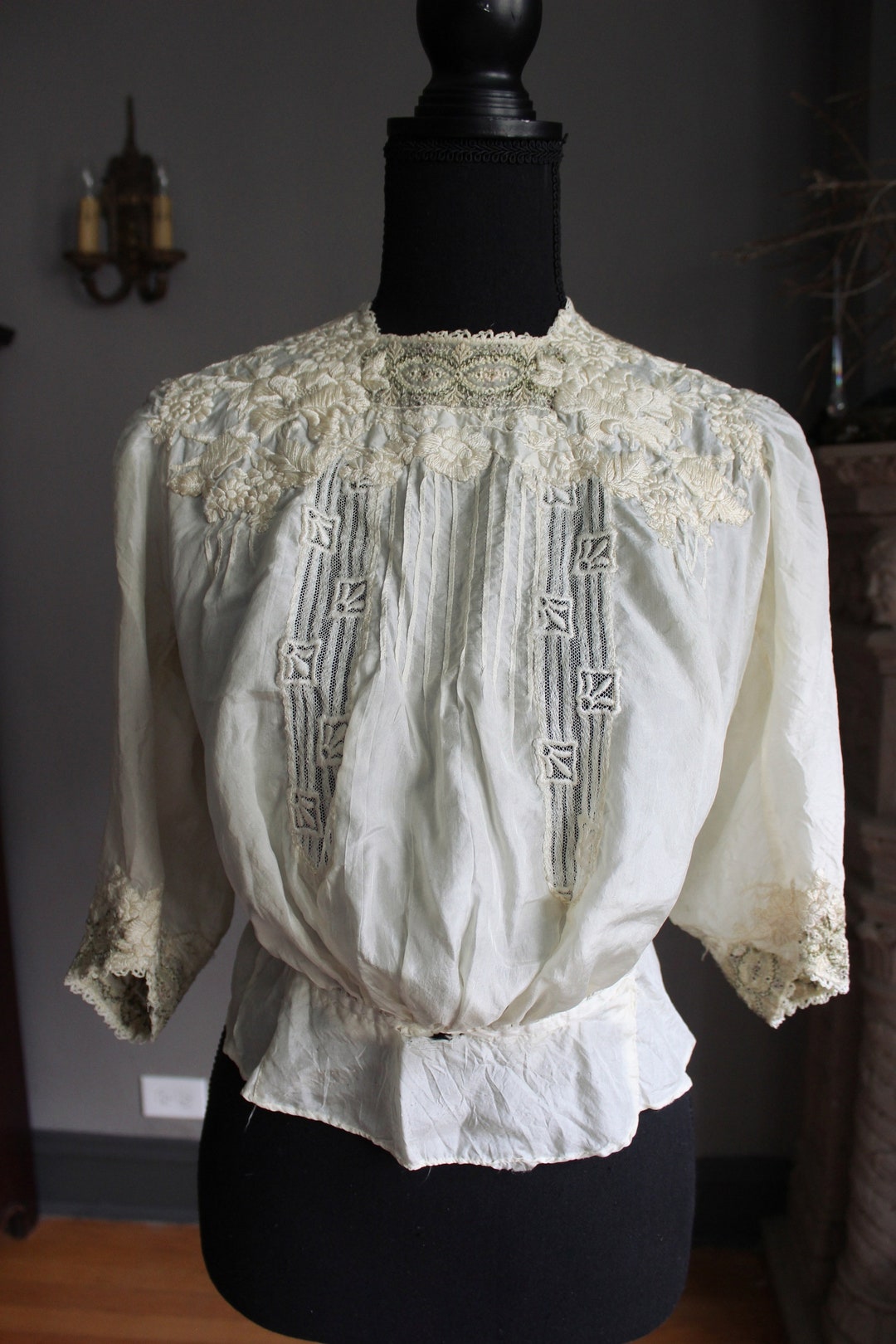 RARE 1900s Antique Lace Blouse 1910s Edwardian Victorian Embroidered ...