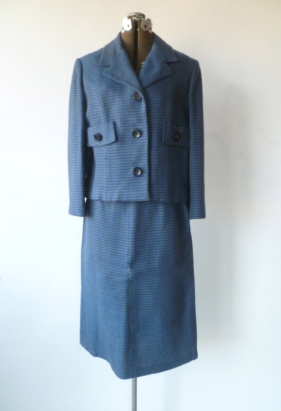 60s Chanel Style Blue Green and Purple Tweed Skirt an… - Gem