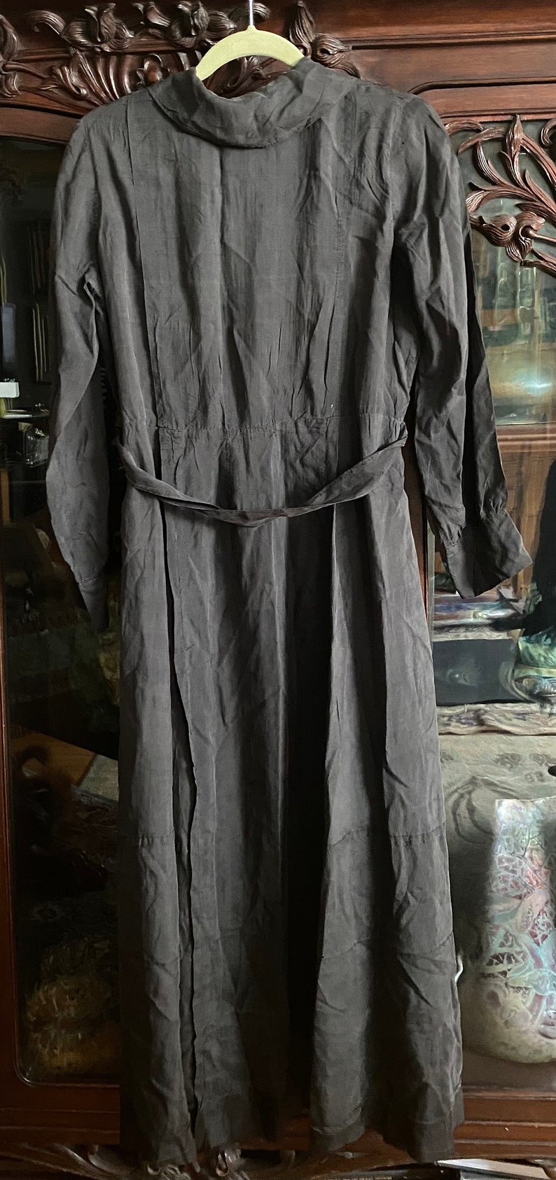 1890s Gothic Victorian Antique Pure Silk Black Mourning Maxi Dress ...