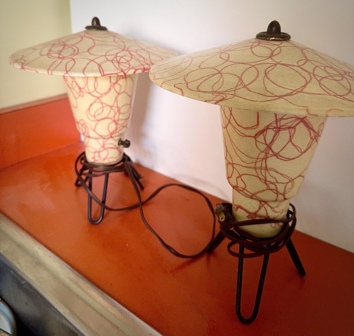 RARE Vintage Atomic 1950s Flying Saucer Lamps Lights Red Jetsons Op Art ...