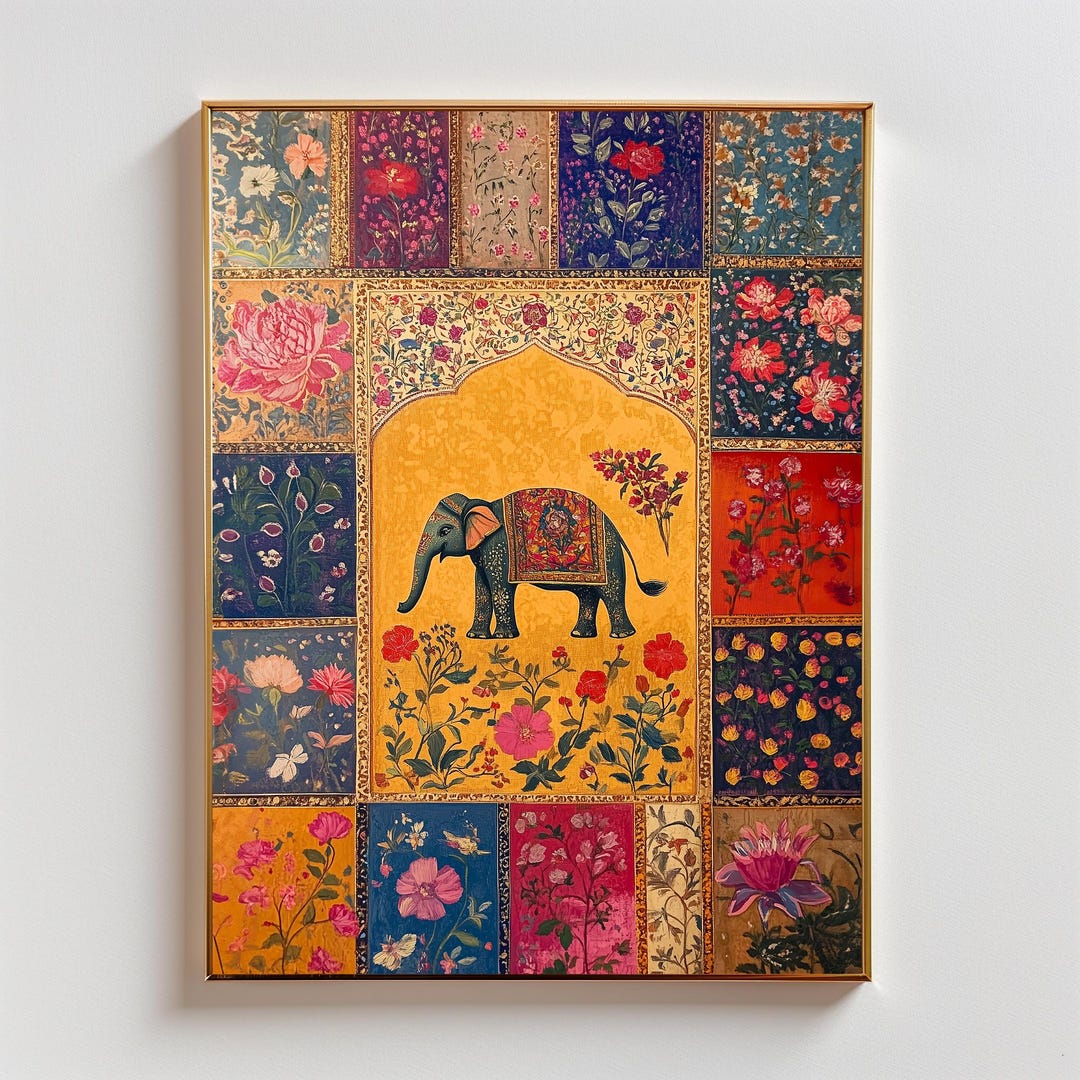 Indian Mughal Inspired Patchwork Painting | Printable Art | Indian Wall ...