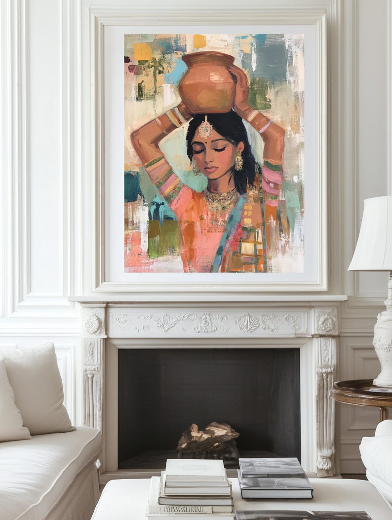 Matka - Clay Pot | Indian Woman Wall Art | Indian Digital Painting ...