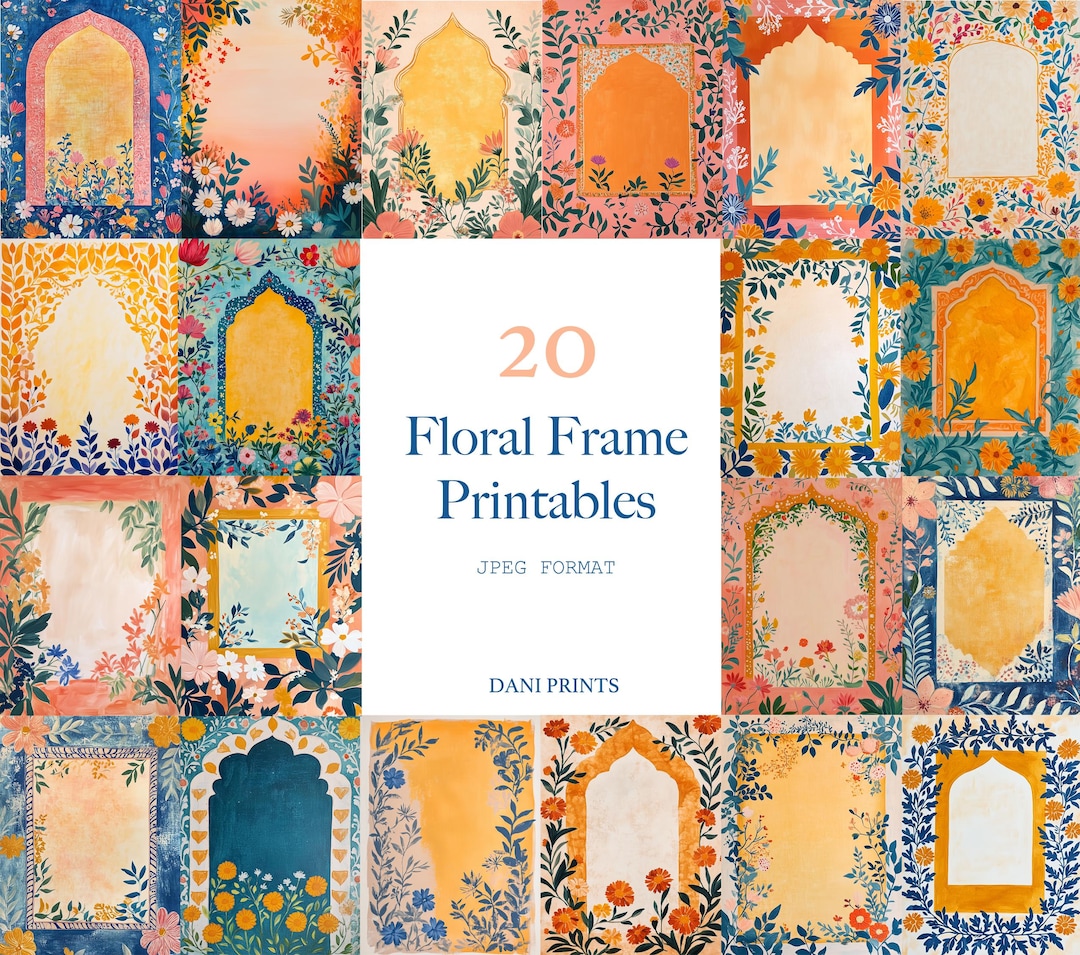 20 Floral Frames Prints | Indian Inspired Floral Frames Clip Art for ...