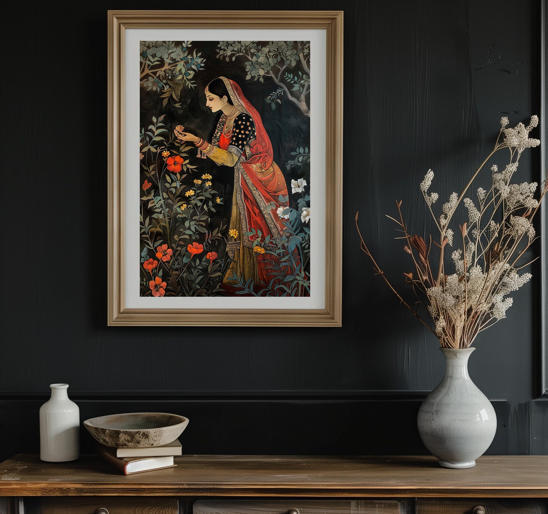 RAAT KI RANI Indian Mughal Inspired Digital Art Work, Printable Wall ...