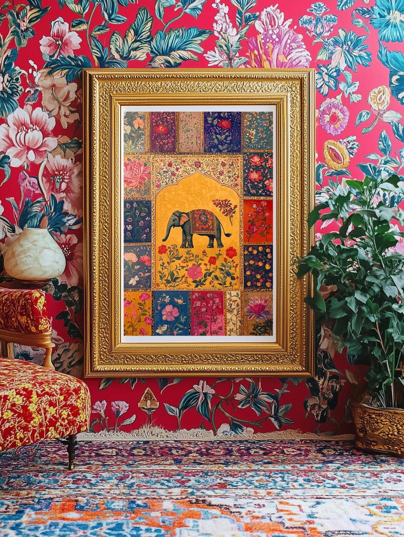 Indian Mughal Inspired Patchwork Painting Printable Art Indian Wall Art ...