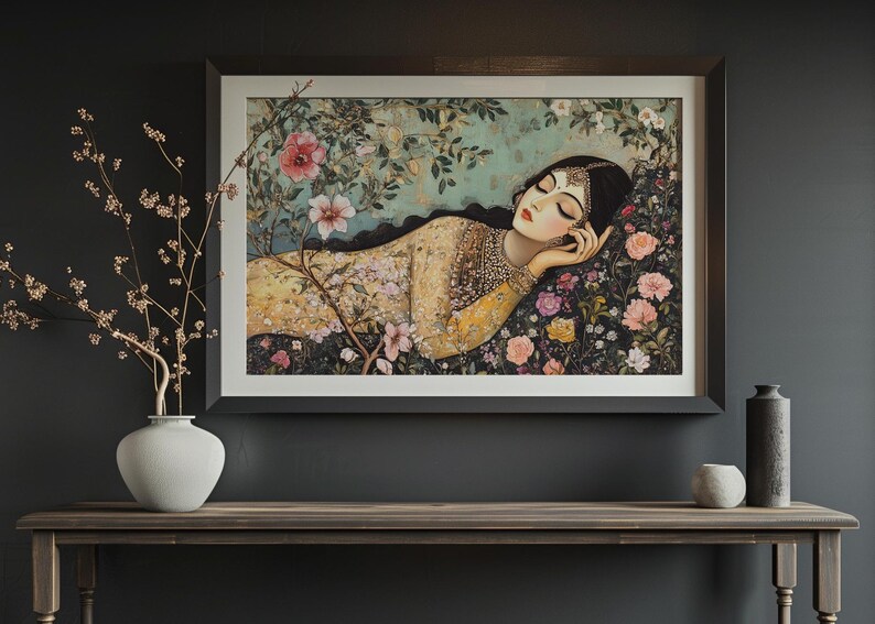 Sleeping Devi Mughal Painting: Indian Woman in Garden (digital Print ...