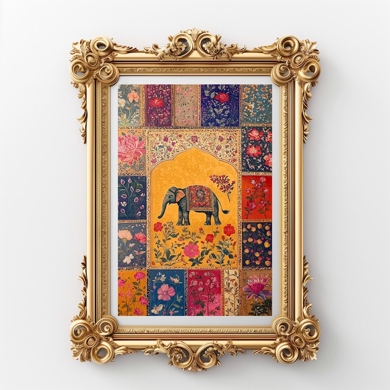Indian Mughal Inspired Patchwork Painting Printable Art Indian Wall Art ...