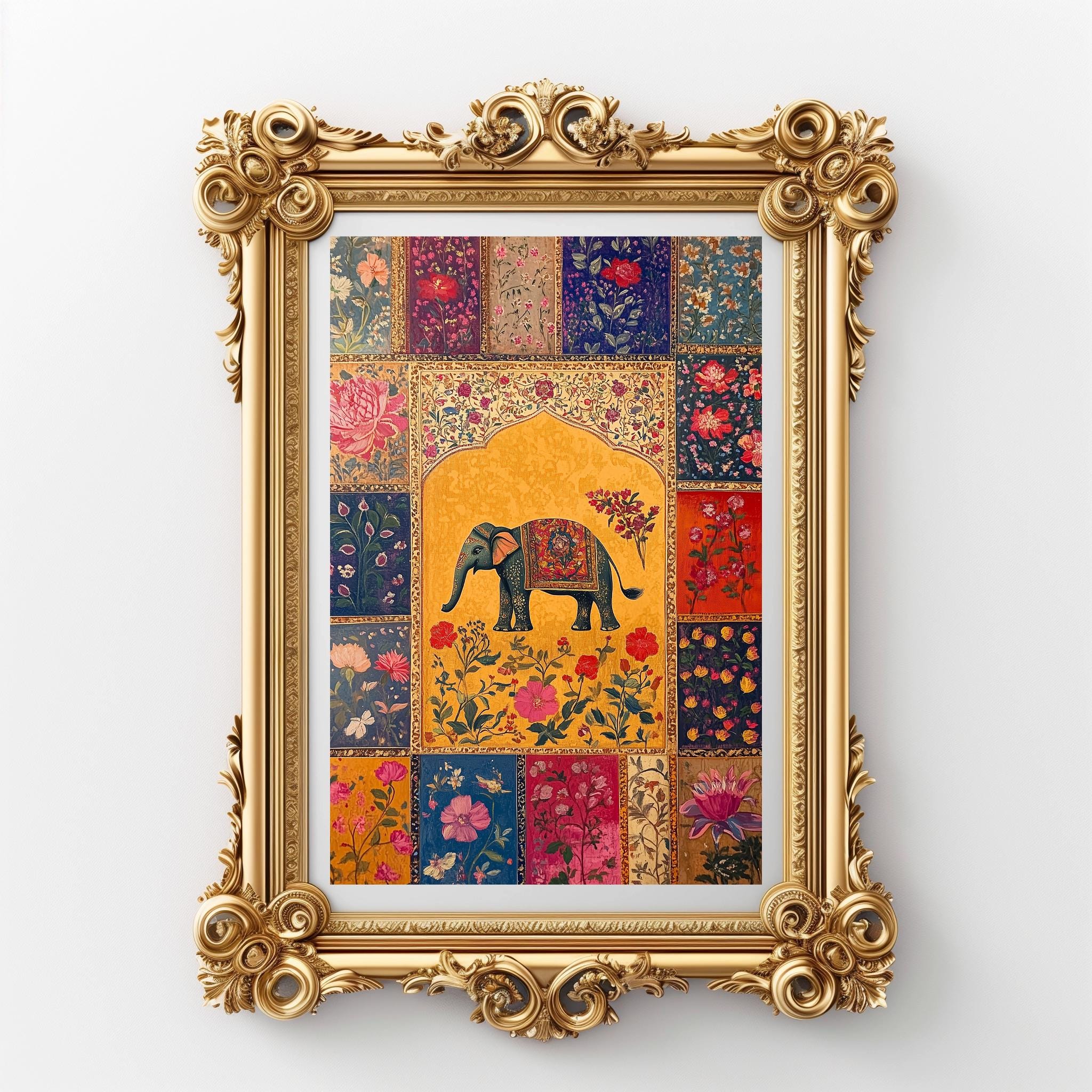 Indian Mughal Inspired Patchwork Painting Printable Art Indian Wall Art ...
