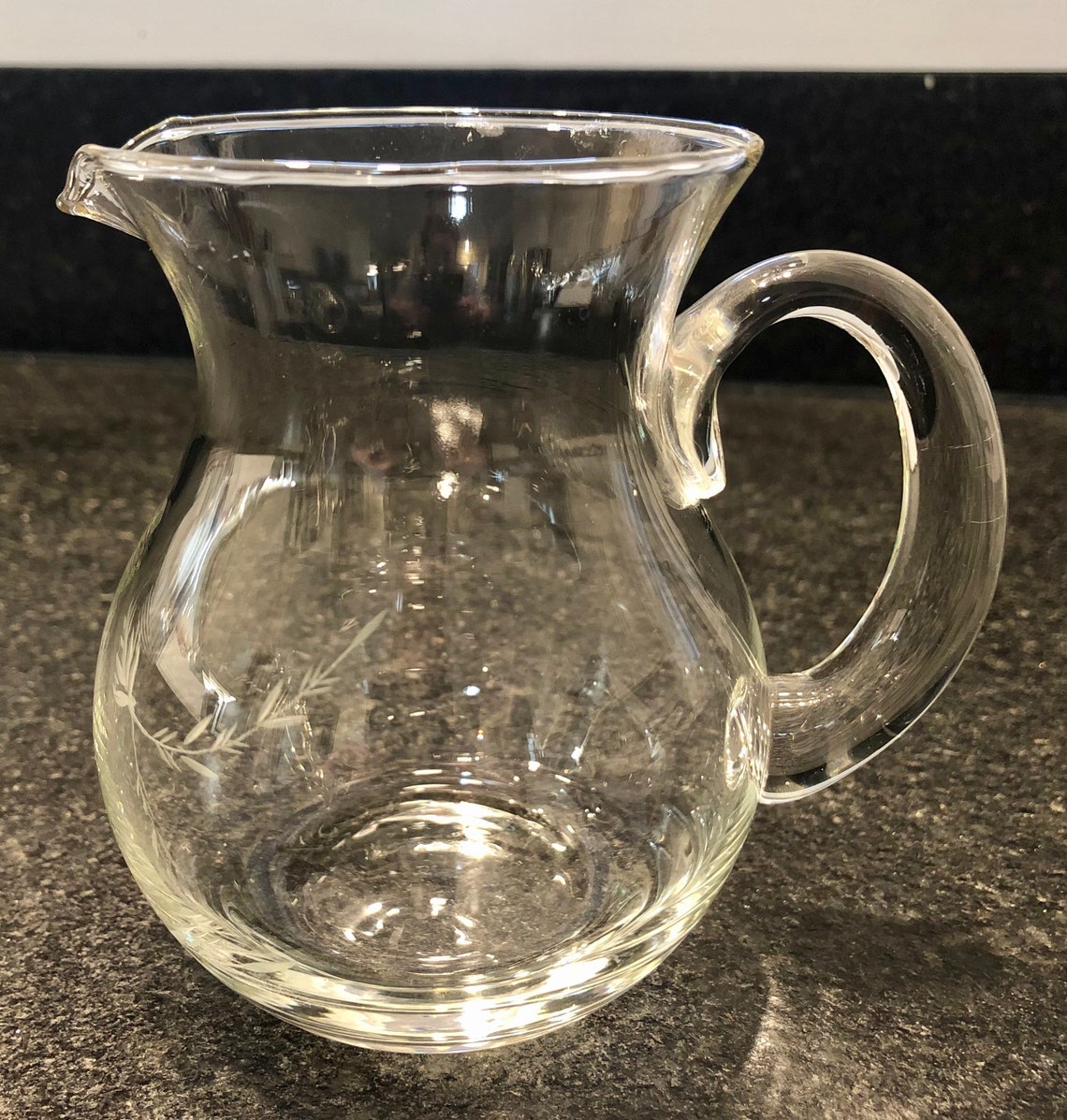 Sweet Vintage Etched Glass Pitcher - Etsy