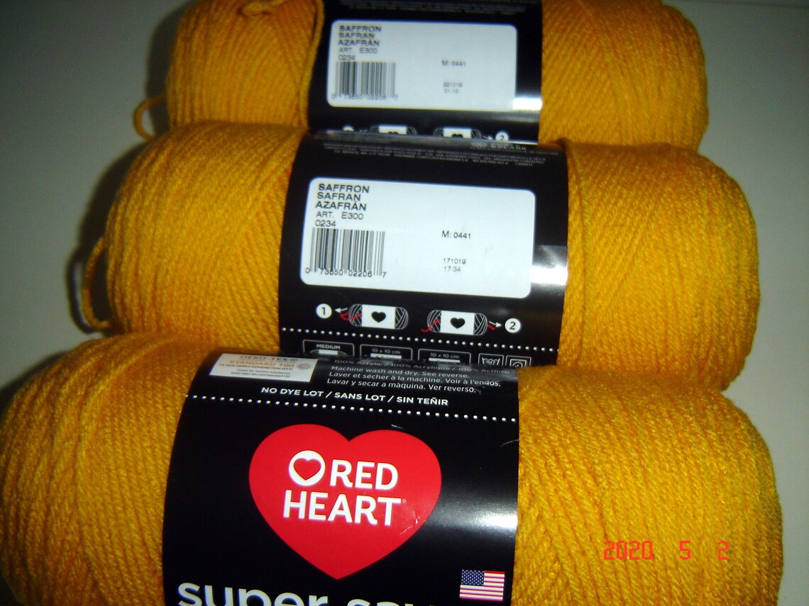 3 Skeins of Red Heart Super Saver WW Yarn in Saffron #0234 - Etsy