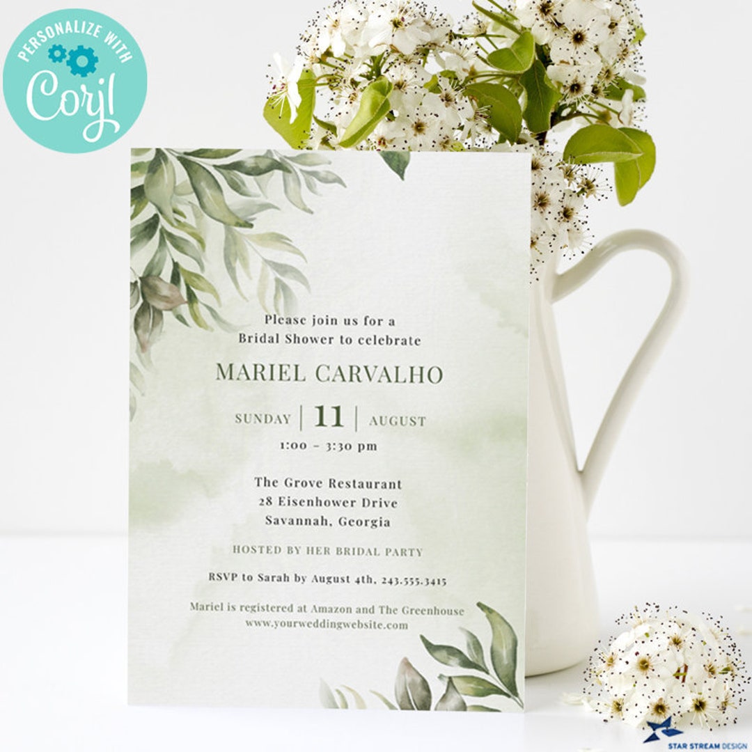 Watercolor Greenery Boho Bridal Wedding Shower Invitation 2-sided, 5x7 ...