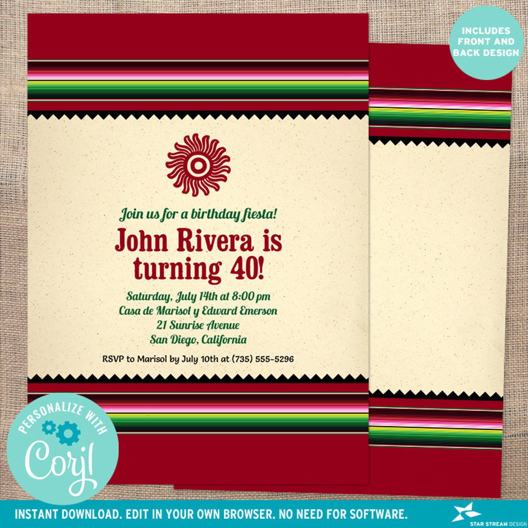 Mexican Serape Party Cinco De Mayo Fiesta Invitation | 2-sided, 5x7 ...