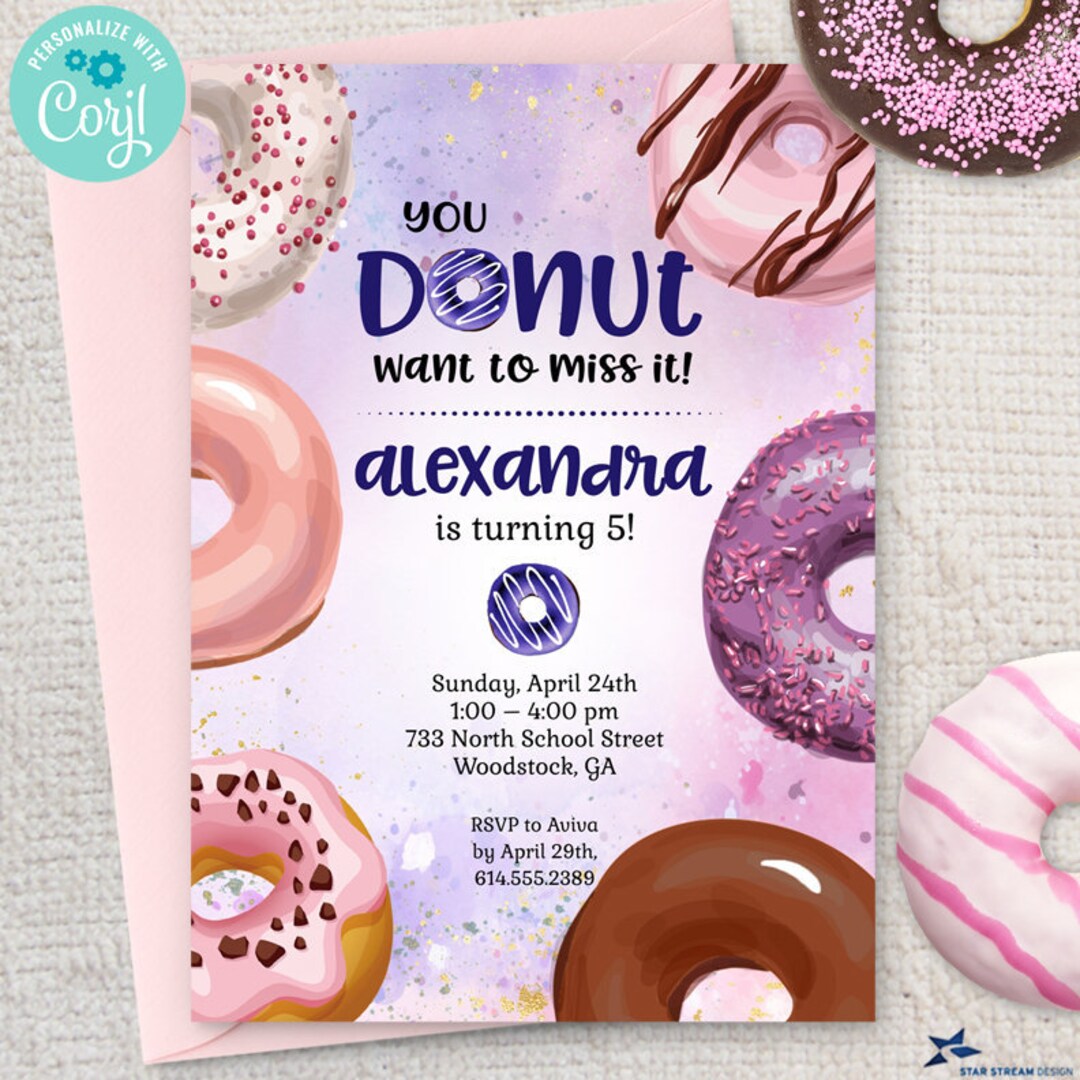 Donut Birthday Party Invitation: Watercolor Doughnuts, Editable ...
