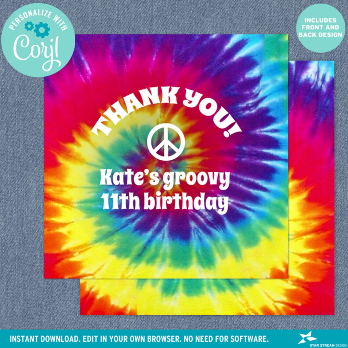 Groovy Tie Dye Hippie Thank You 2.5 Images for Stickers - Etsy
