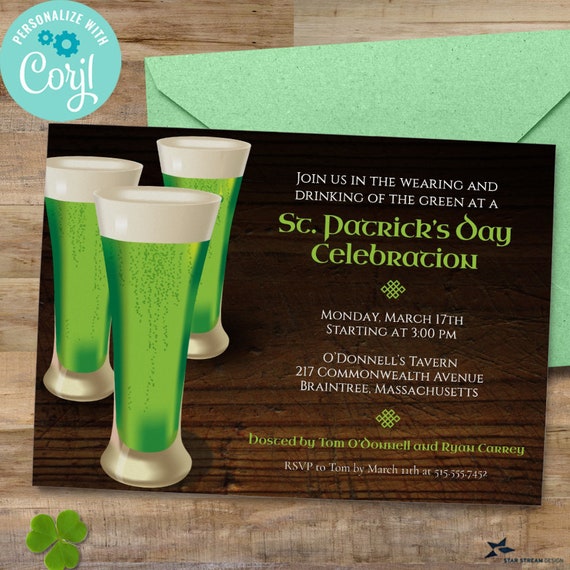 Editable Template,Pub Crawl Party Invitation Printable St Patrick's Day ...