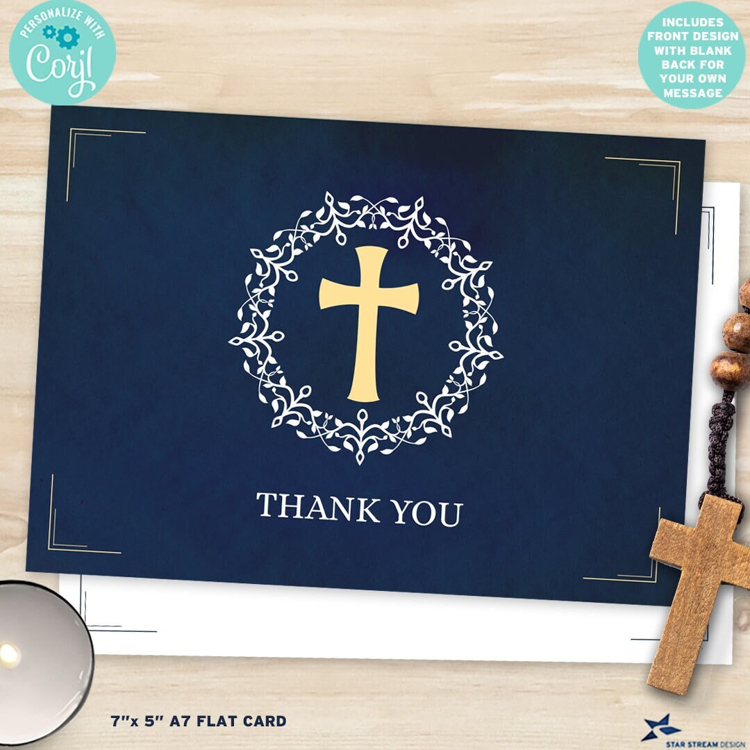 Blue Cross Wreath Confirmation Thank You Card | 4 Size Options: Flat or ...