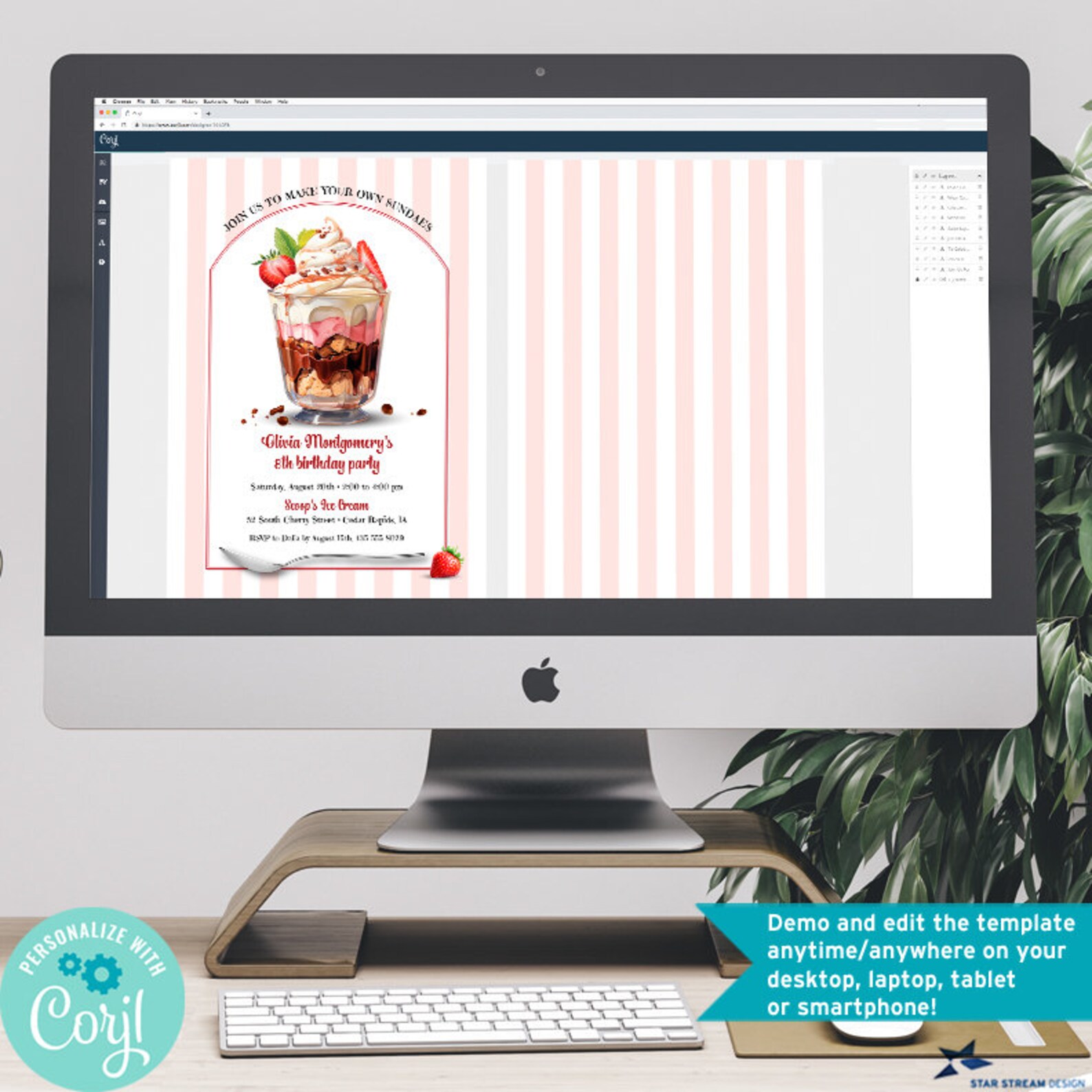 Make Your Own Ice Cream Sundae Birthday Party Invitation | 2-sided, 5x7 ...