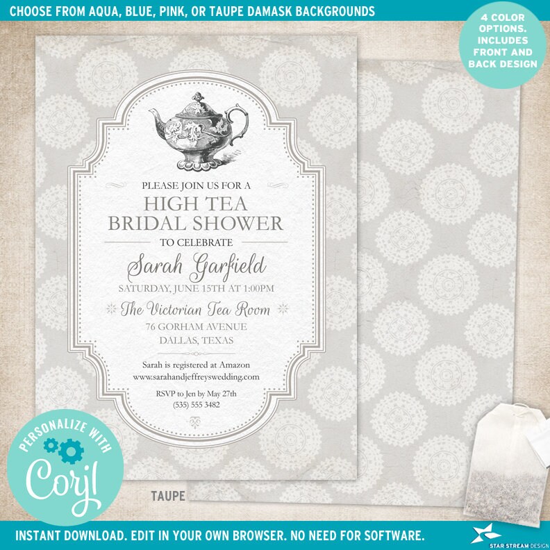 Edwardian Tea Invitations Printable Tea Party Invitations