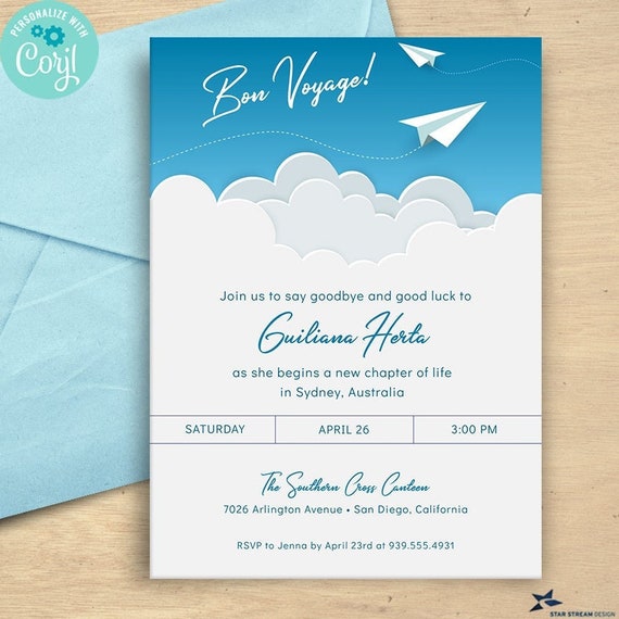 Paper Airplane Going Away Farewell Party Invitation; Retirement ...