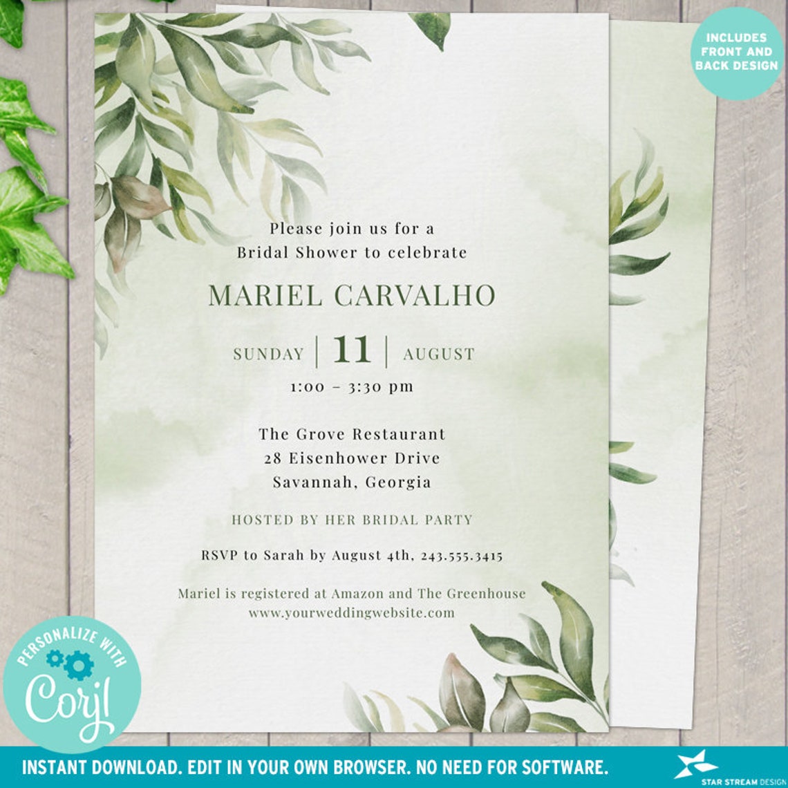 Watercolor Greenery Boho Bridal Wedding Shower Invitation - Etsy