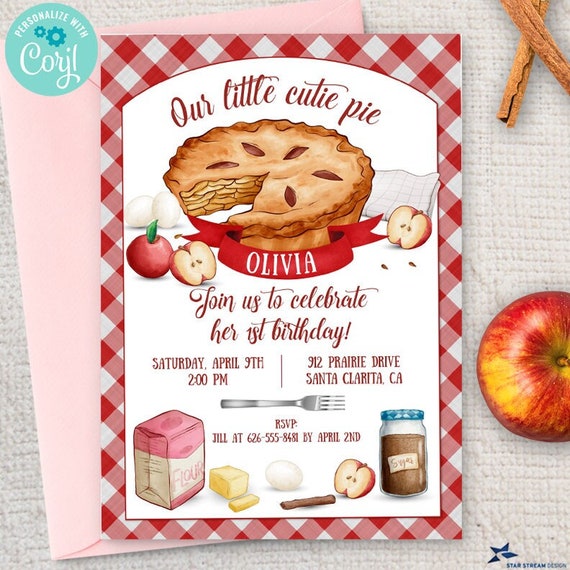 Red Gingham Apple Cutie Pie Party Invitation | 2-sided, 5x7 | Editable ...