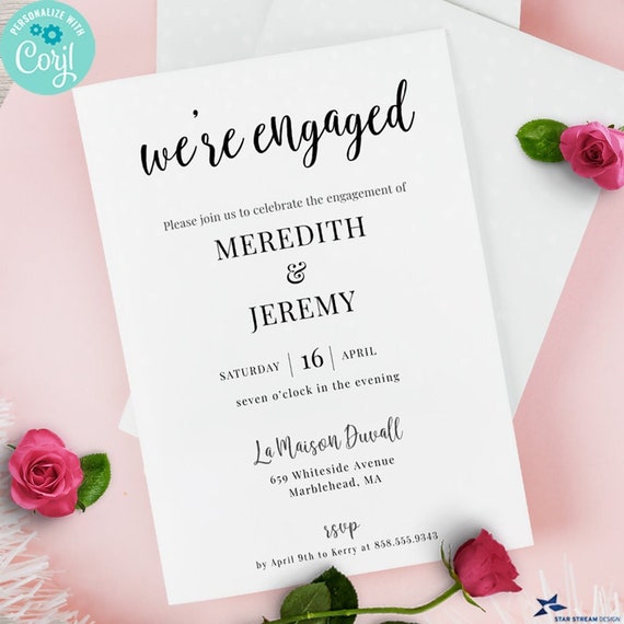 Simply Minimalist Engagement Party Invitation | 1-sided 5x7 | Editable ...