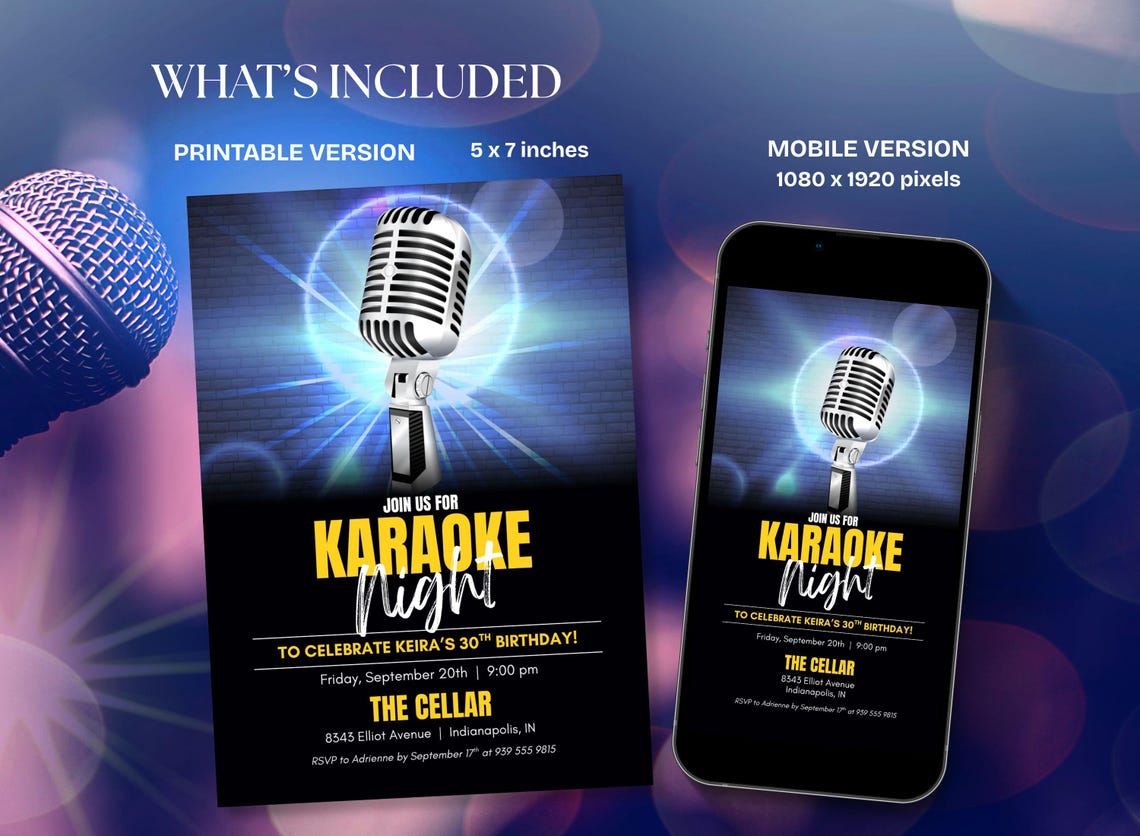 Karaoke Night Invitation Template, Editable Canva Music Party Invite ...