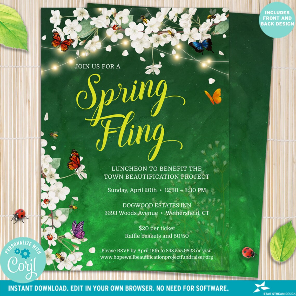 Spring Fling Garden Party Celebration Invitation 2-sided - Etsy