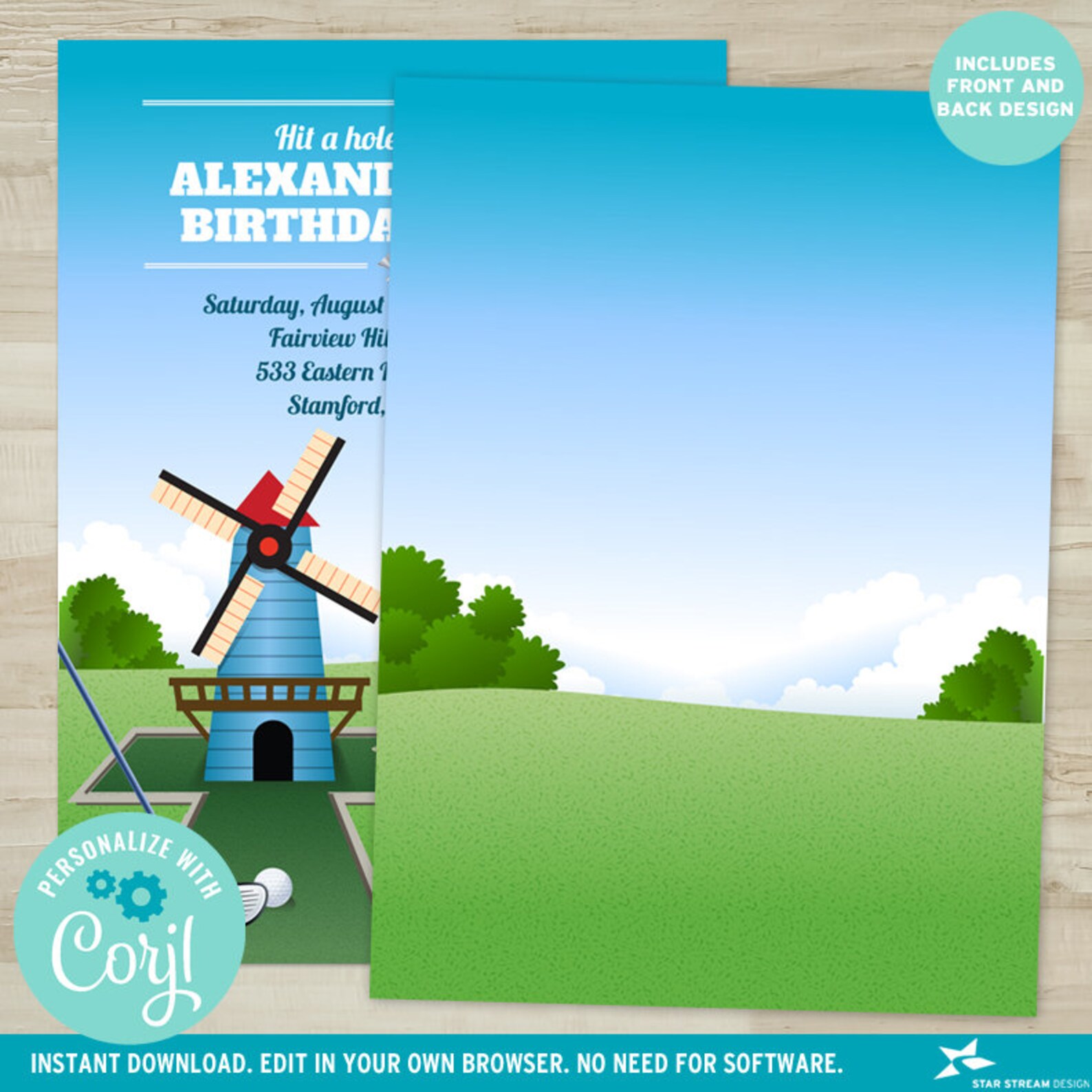 Windmill Mini Golf Birthday Party Invitation 2-sided 5x7 - Etsy