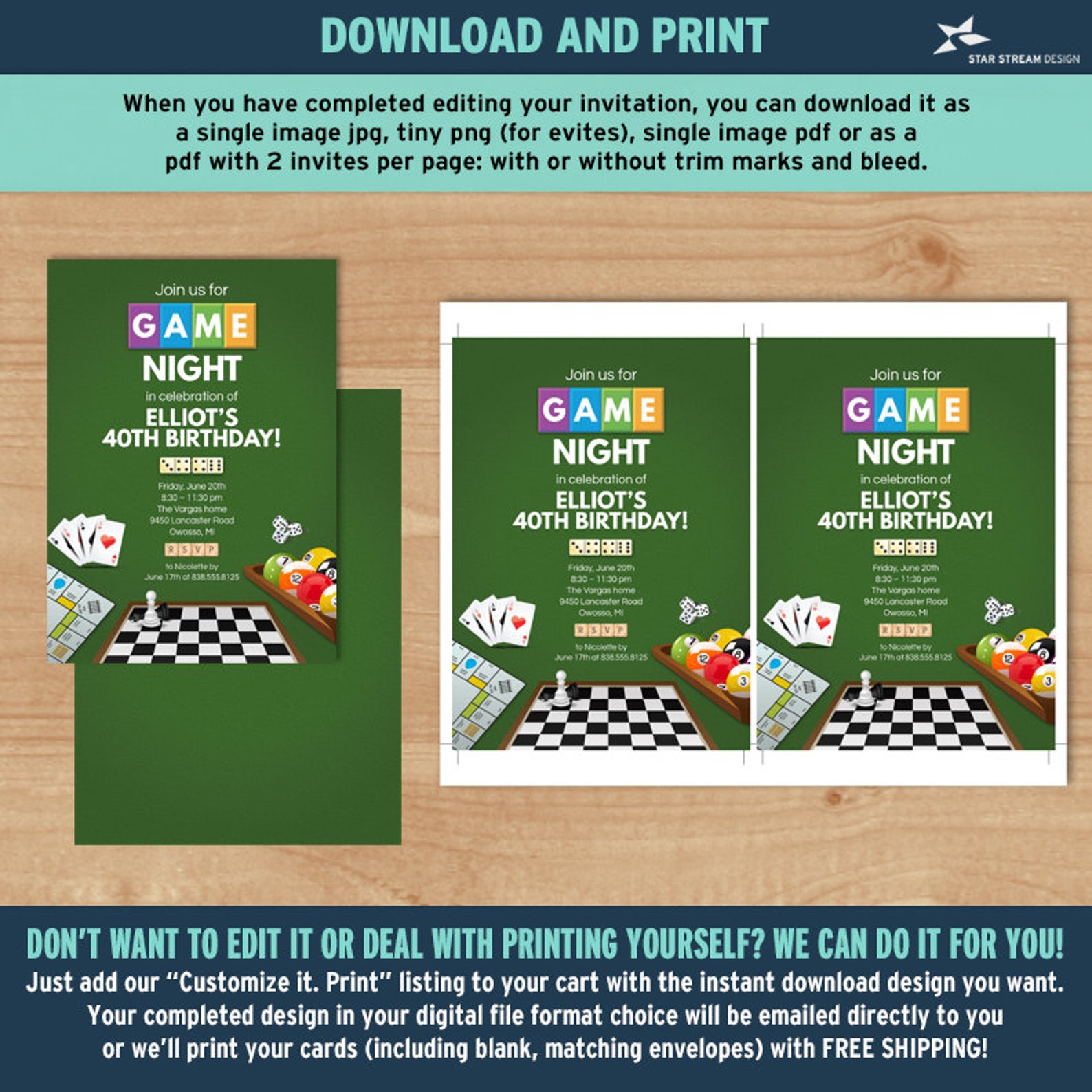 Game Night Party Invitation 5x7 2-sided Editable Digital | Etsy