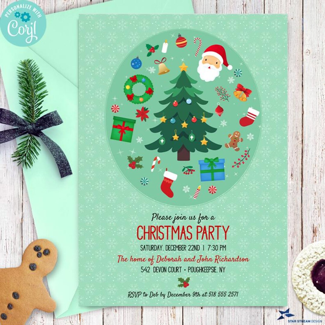 Christmas Holiday Party Invitation Printable | 2-sided, 5x7 | Digital ...