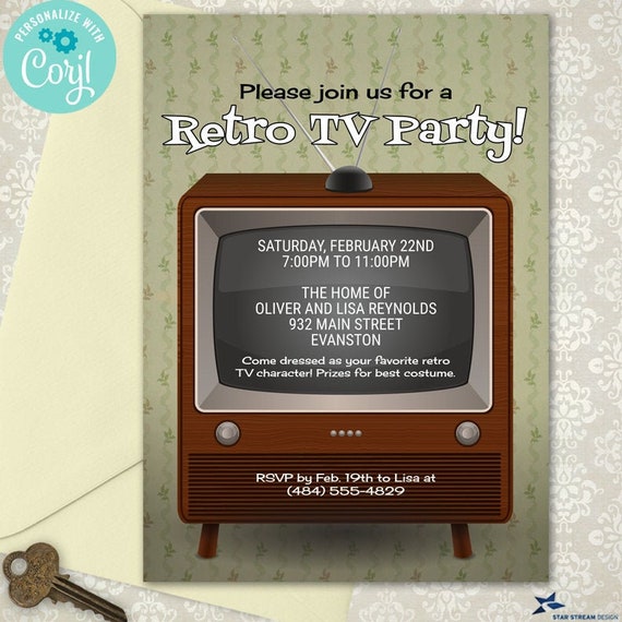 Retro TV Party Invitation | 5x7, 2-sided | Editable Digital Printable ...