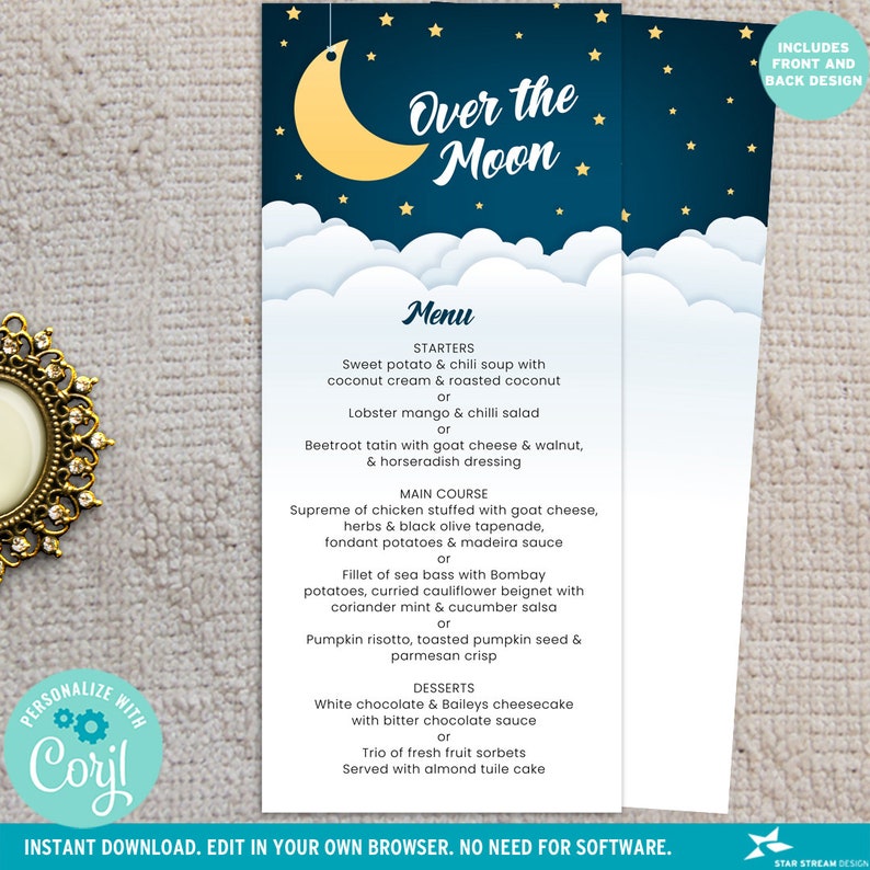 Over the Moon Special Occasion Menu Card 4x9 - Etsy